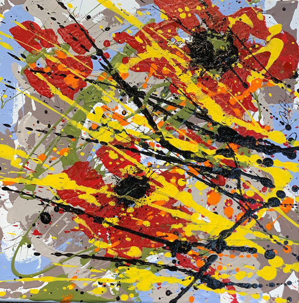 Field of Red Poppies on blue – Pangborn Design Ties